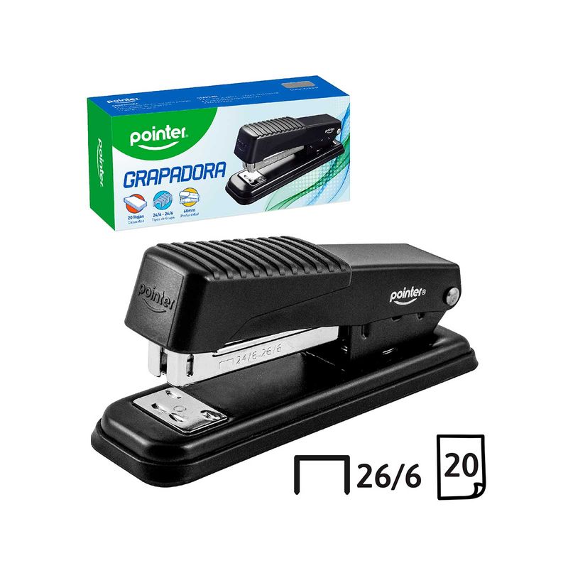 Cosedora manual de 60 mm para 20 hojas, negra