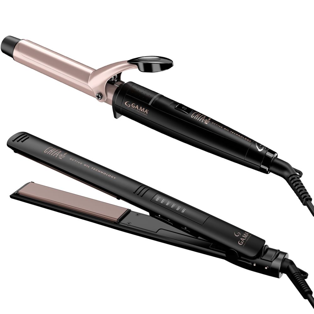 Combo rizador + plancha para cabello Infusión de aceite de chia GAMA