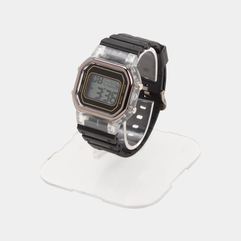 Reloj digital pulso negro con tablero transparente